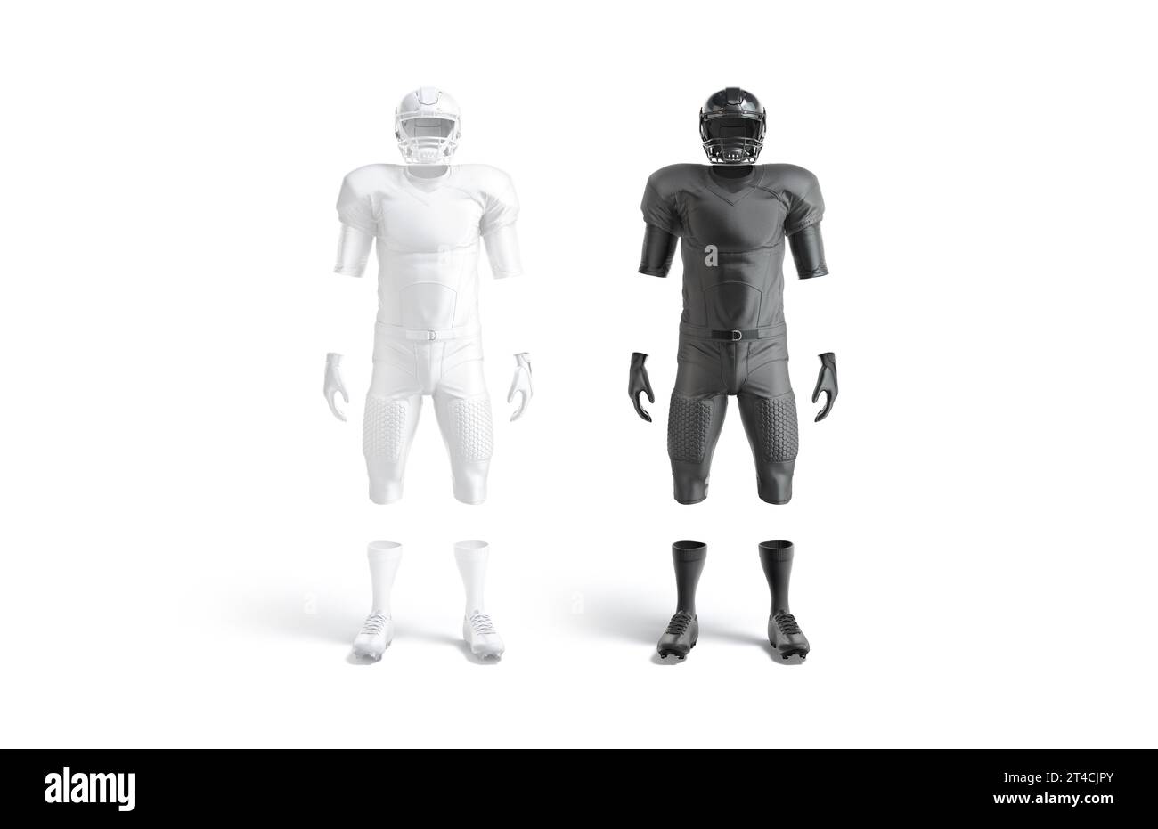 Blank black and white american football uniform mockup, front view, 3d ...