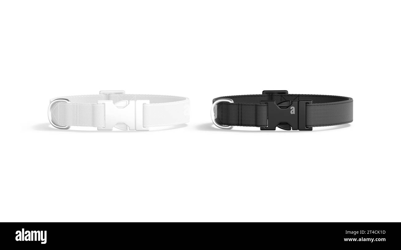 Blank black and white dog collar with plastic buckle mockup, 3d ...