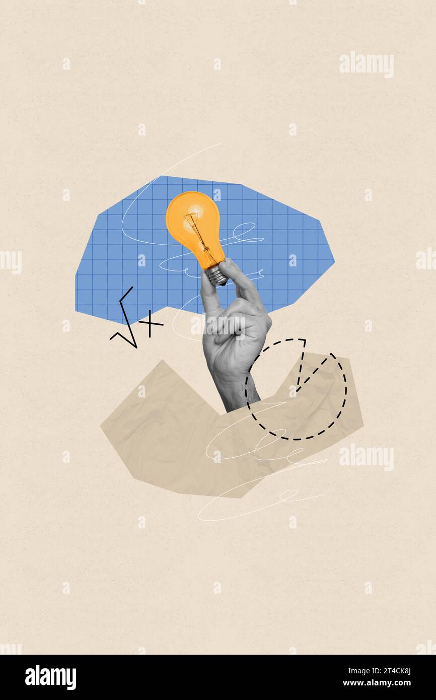 Vertical creative abstract composite photo collage of human hand hold ...