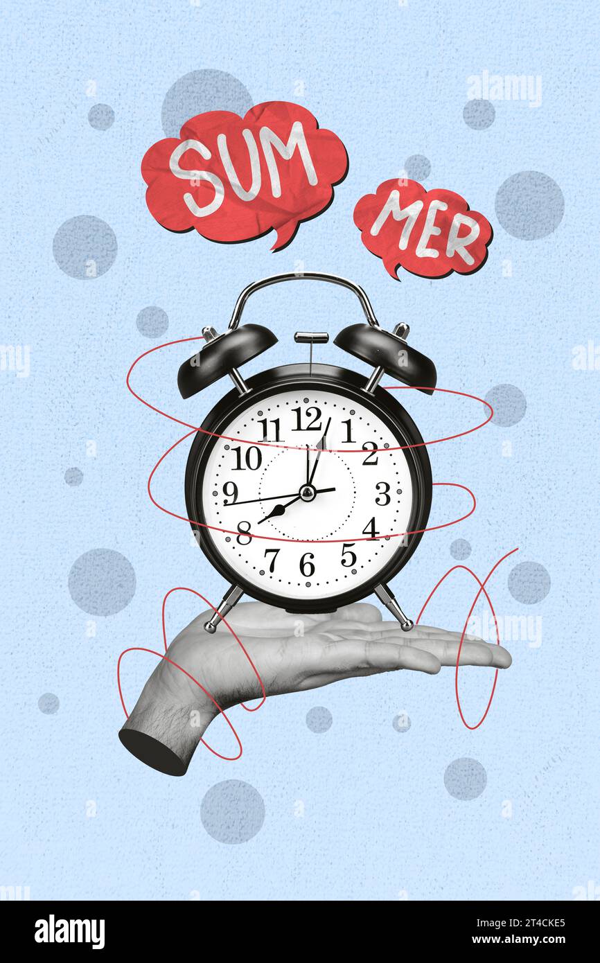 Vertical collage picture of black white colors arm palm hold classic ...