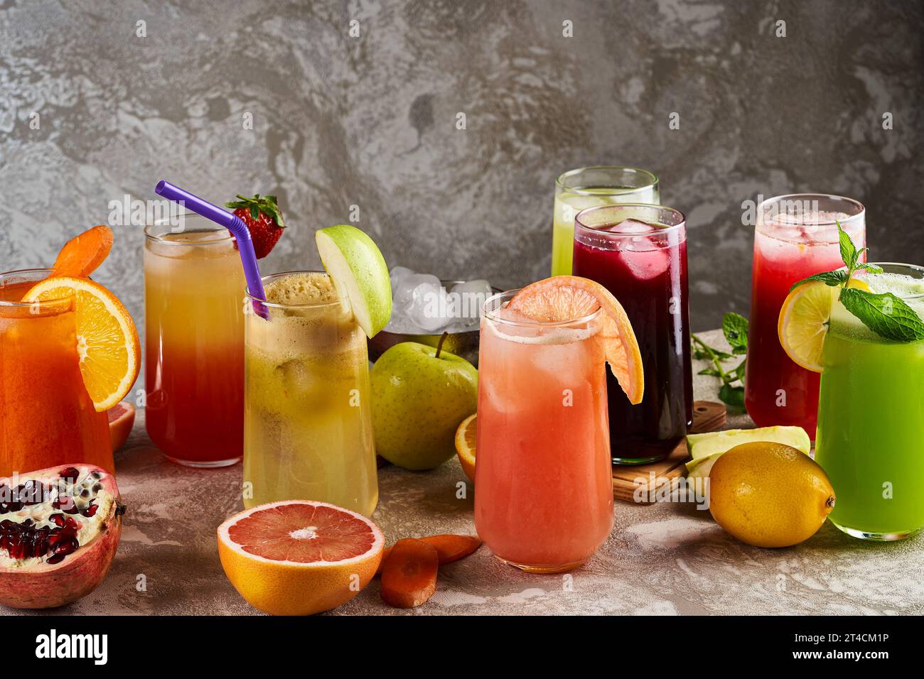 An image of a group of various cups of various fresh natural juices ...