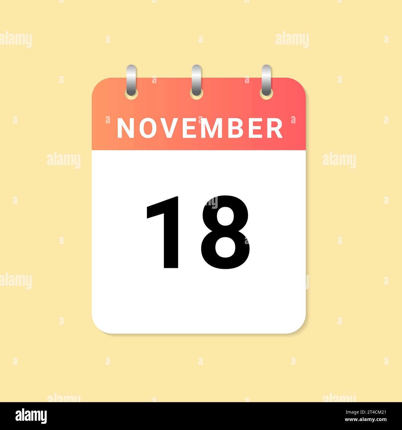 Daily calendar 18th of November month on white paper note. vector Stock ...