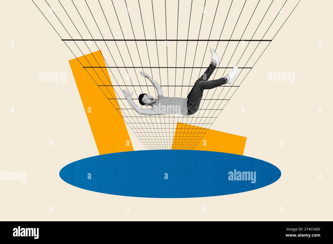 Metaphor illustration collage concept of young stressed guy falling ...