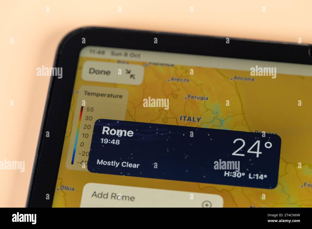 New York, USA - October 8, 2023: Checking temperature outside in Rome ...