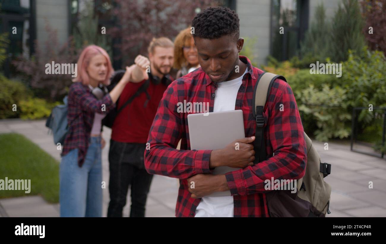 Stressed African American school guy male student bullied man suffer ...