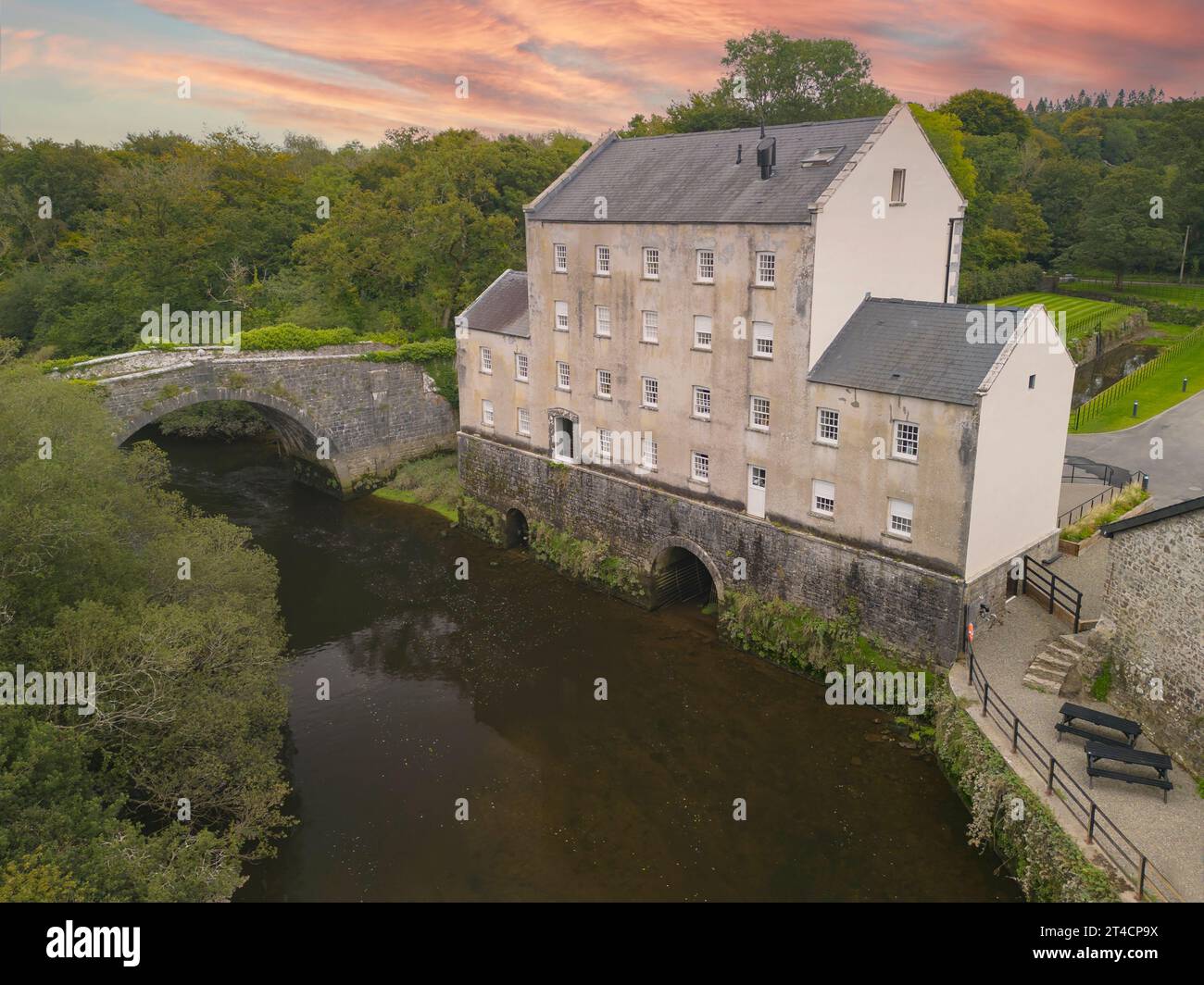 Aerial view of Blackpool Mill on the Cleddau river, near Robeston ...