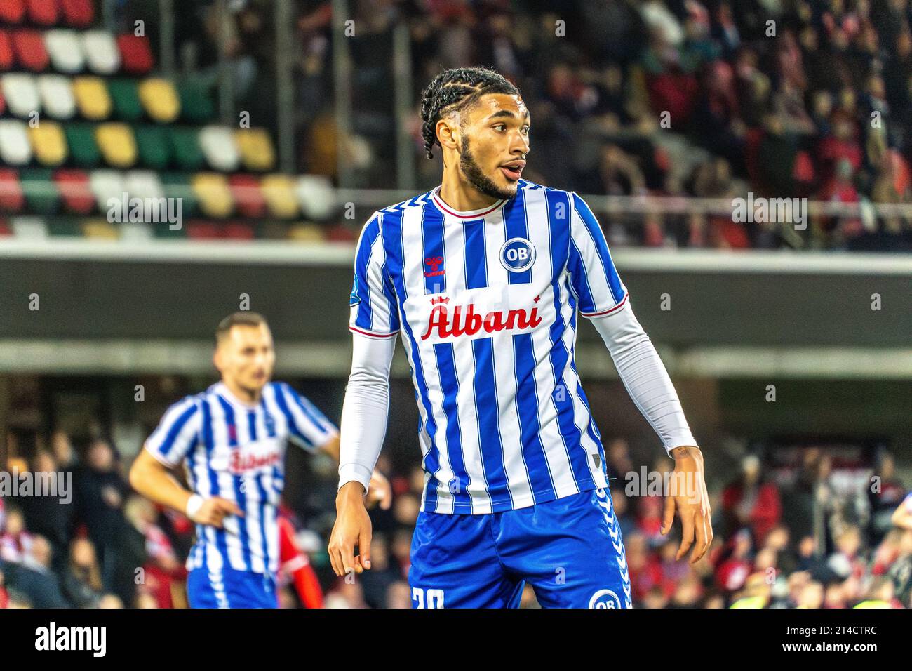 Silkeborg, Denmark. 29th, October 2023. Tyler Burey (29) of Odense BK ...