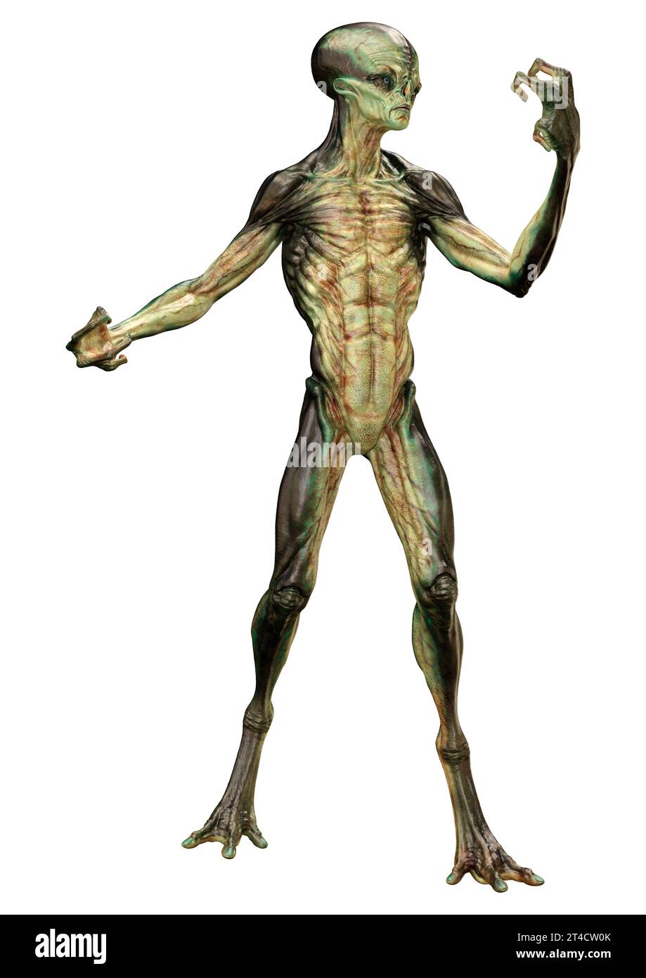 3D rendering of a green alien isolated on white background Stock Photo ...