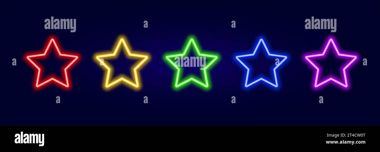5 stars rating colorful neon glow on dark background vector. Glowing ...