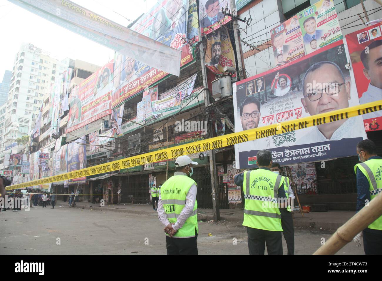 Dhaka Bangladesh 29 October 2023, A tape written 'Crime Scene' has been ...