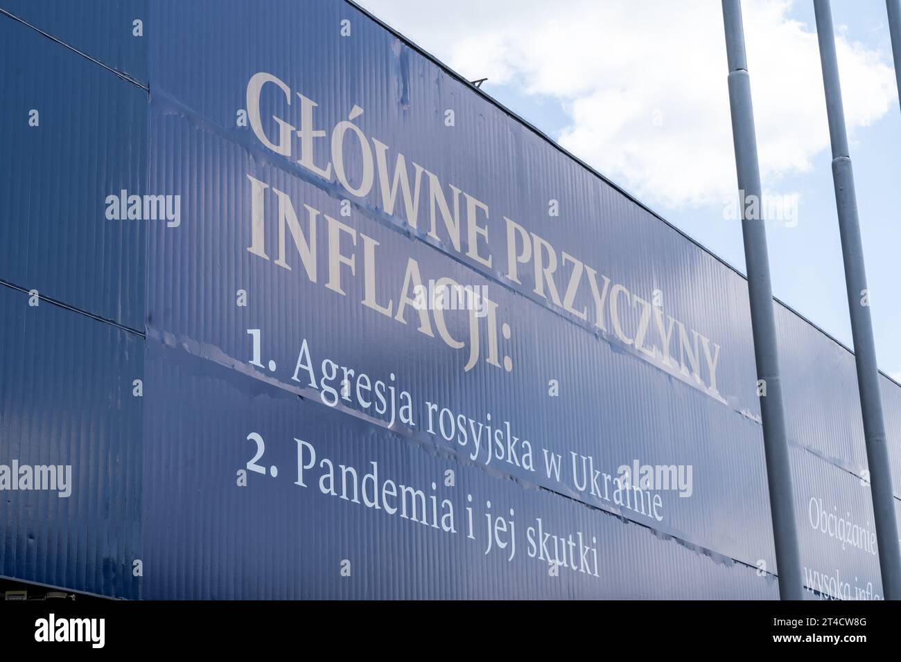 Causes of inflation in Poland. Information banner on the fence ...