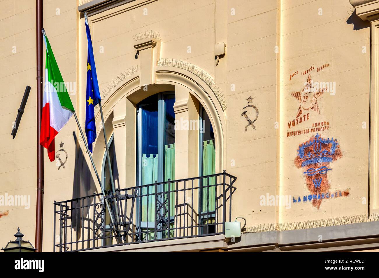 Political graffiti for the elections of 18 April 1948 on the facade of ...