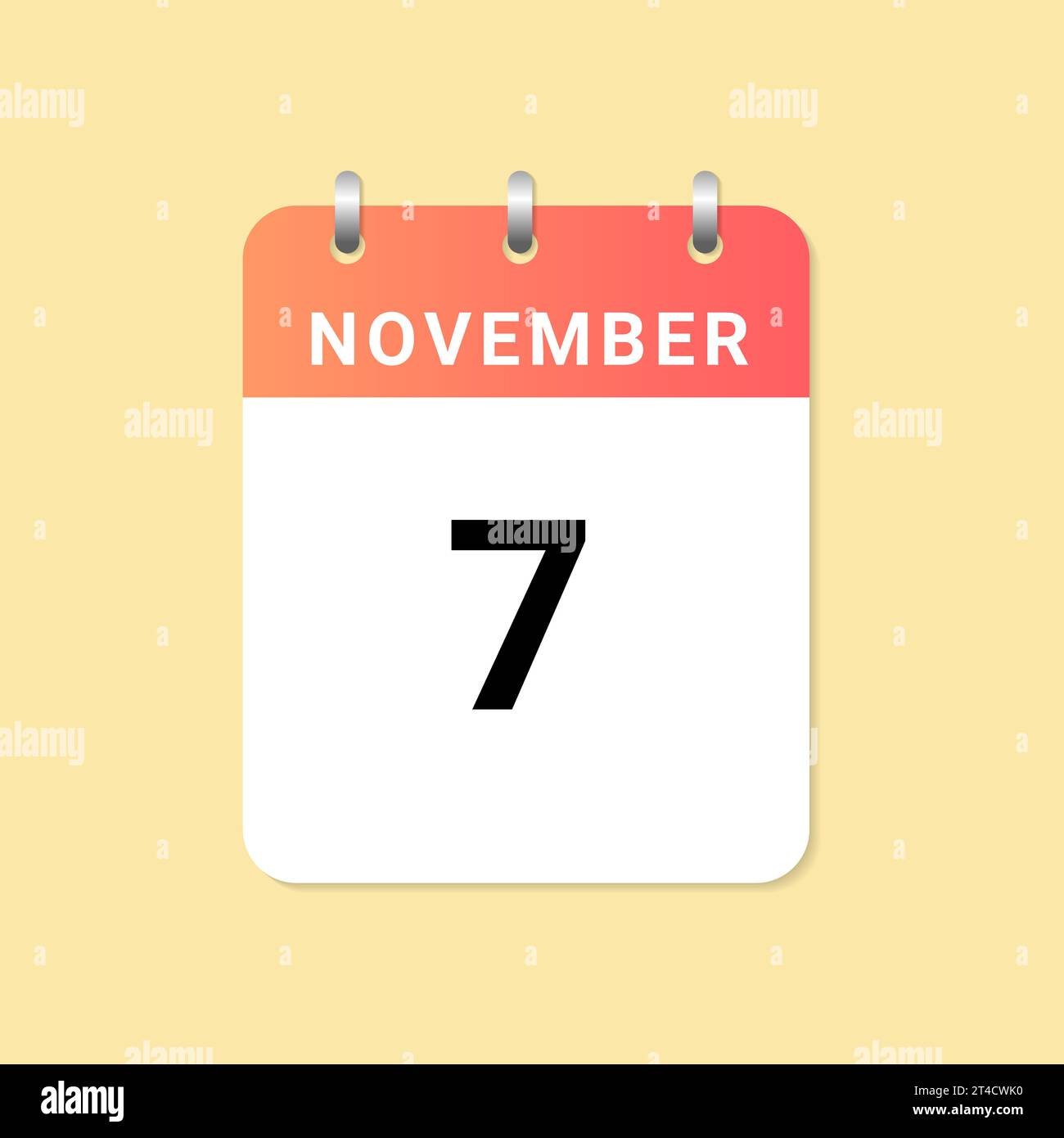 Daily calendar 7th of November month on white paper note. vector Stock ...