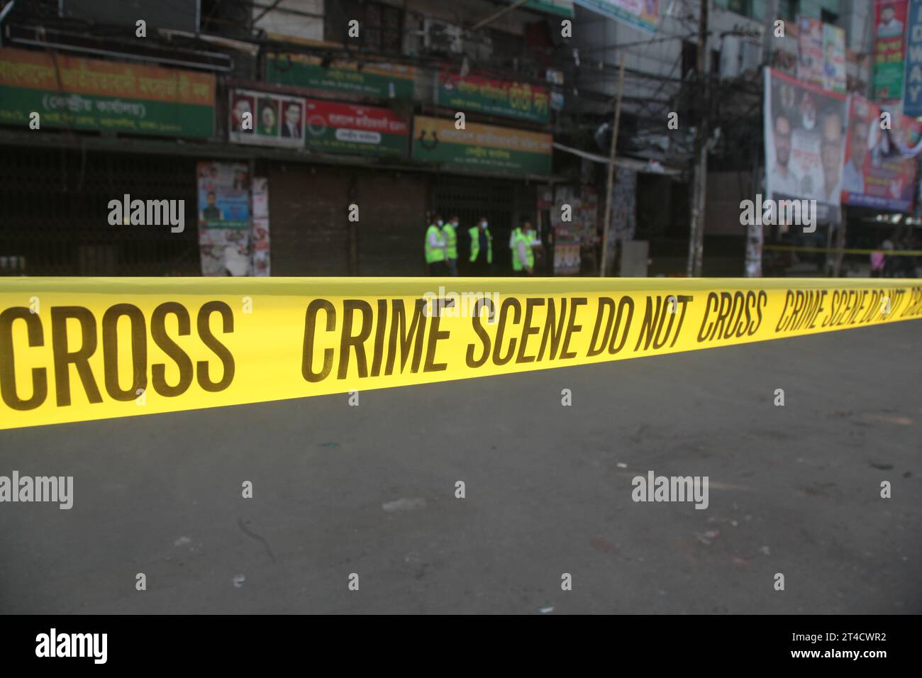Dhaka Bangladesh 29 October 2023, A tape written 'Crime Scene' has been ...
