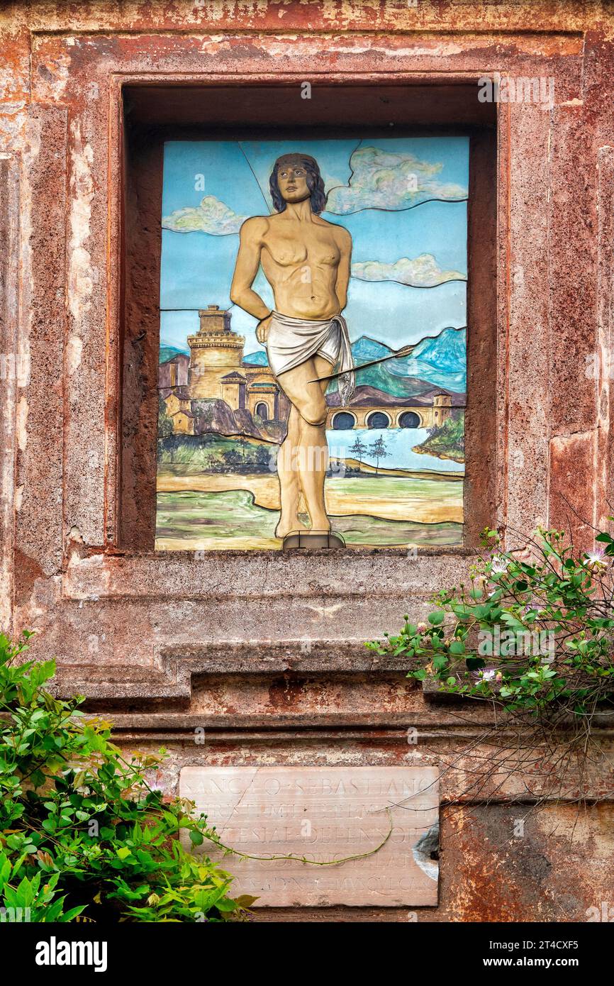 Painting of Saint Sebastian on the entrance of the Church of San ...