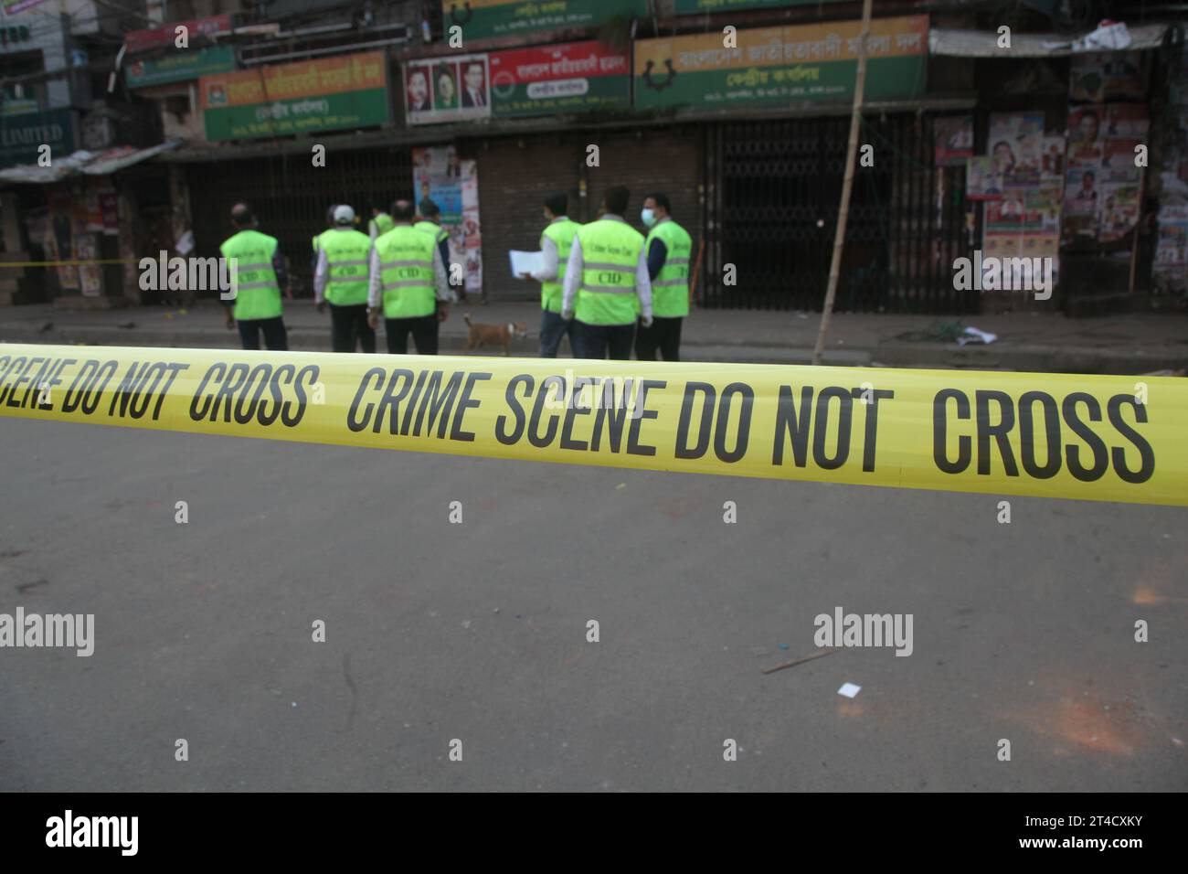 Dhaka Bangladesh 29 October 2023, A tape written 'Crime Scene' has been ...