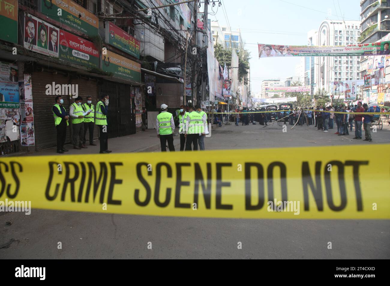 Dhaka Bangladesh 29 October 2023, A tape written 'Crime Scene' has been ...