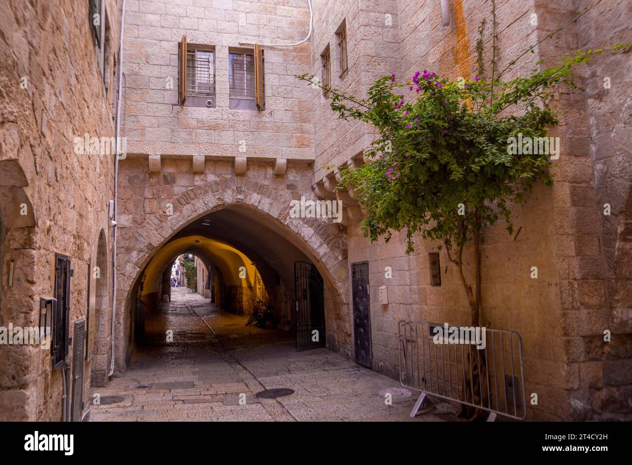 The limestone alley and the arch deep in the Old Town of Jerusalem in ...