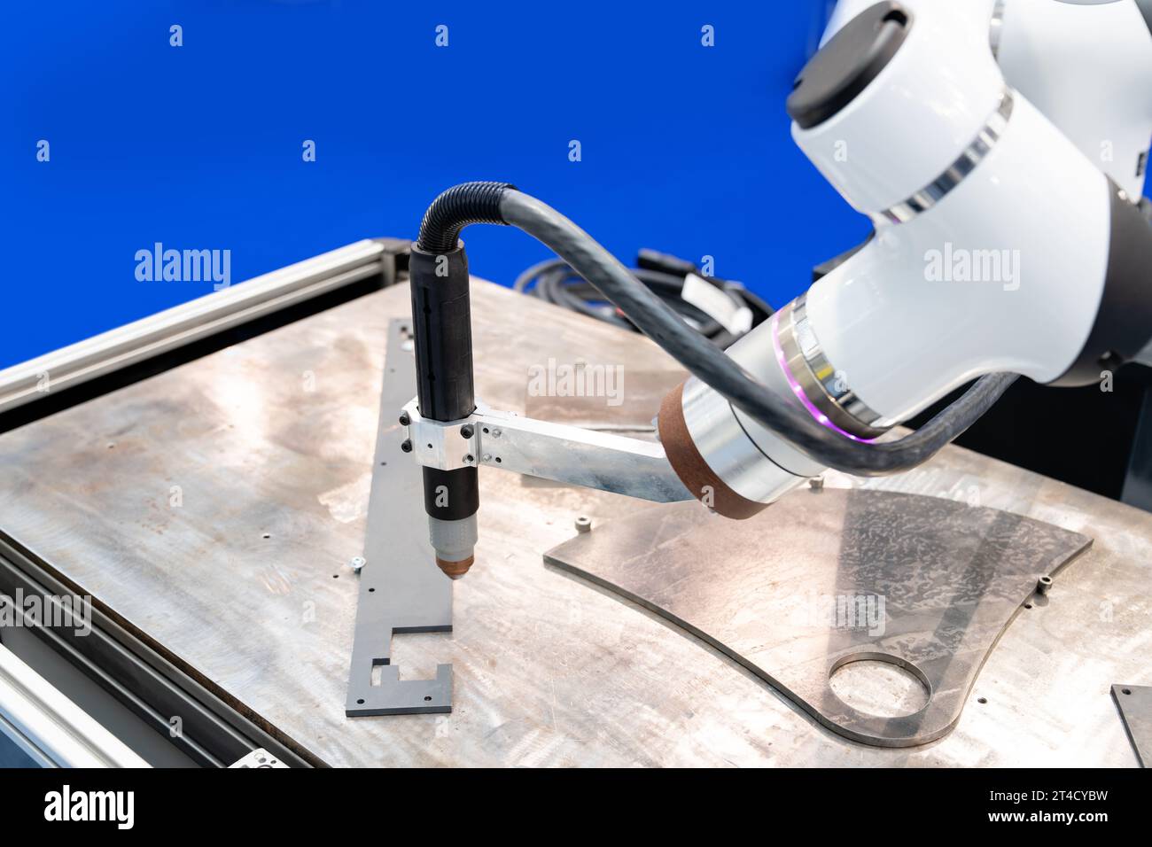 Automatic welding robot in a modern factory in operation Stock Photo ...
