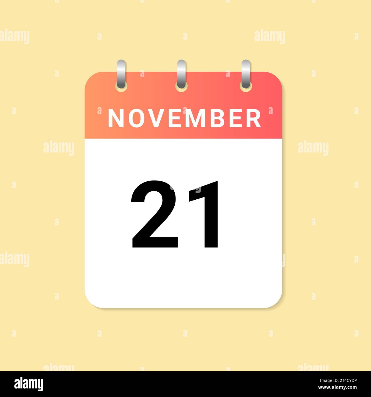 Daily calendar 21st of November month on white paper note. vector Stock ...
