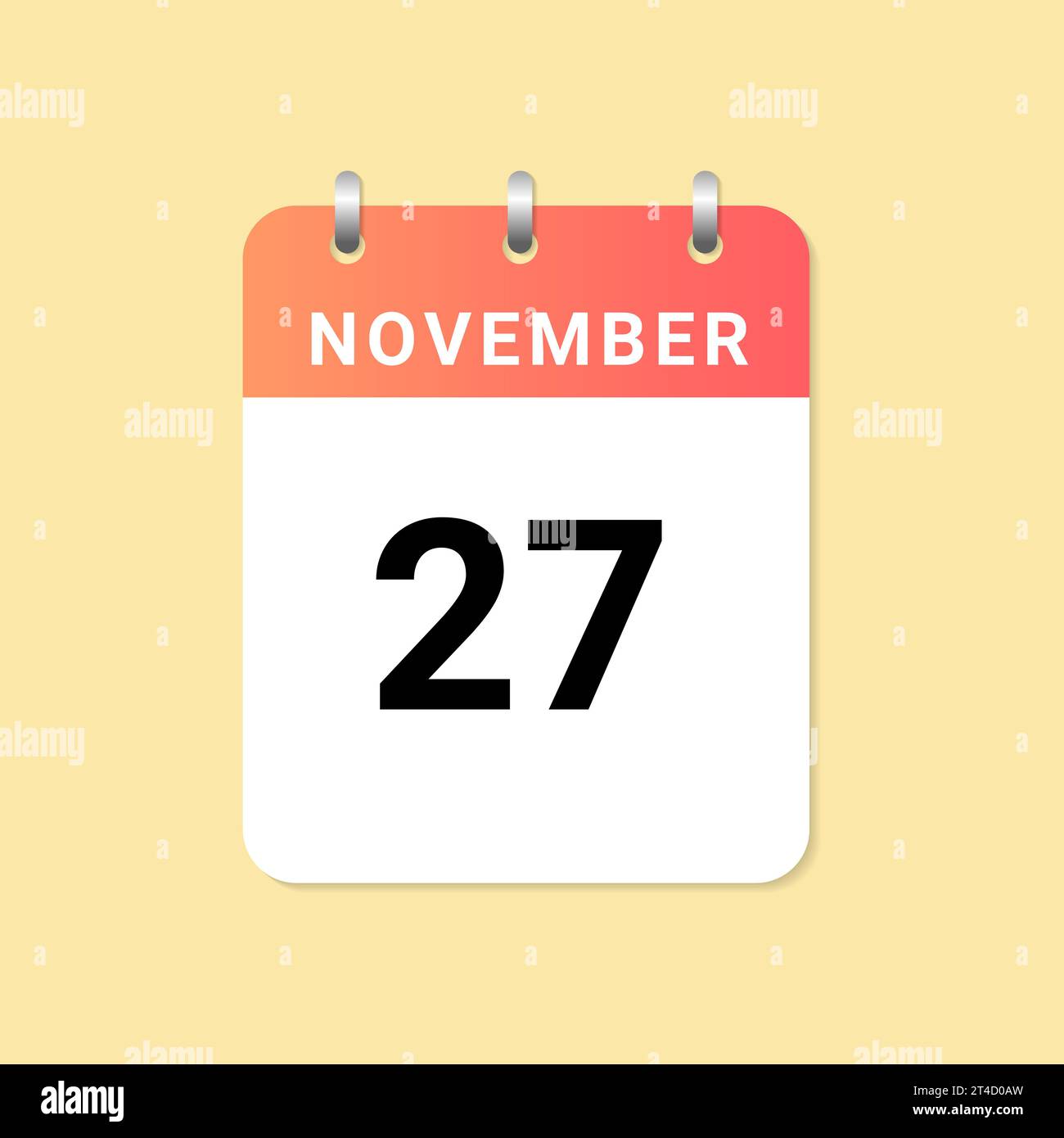 Daily calendar 27th of November month on white paper note. vector Stock ...