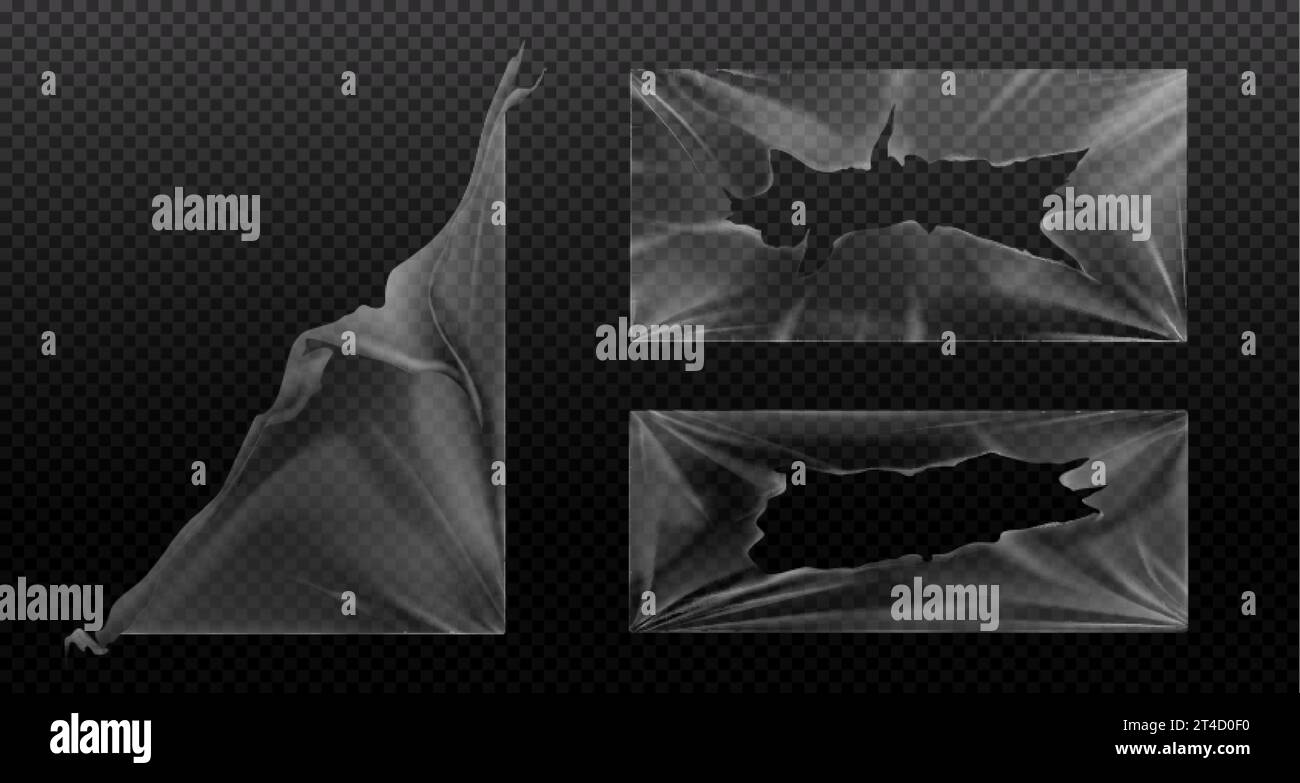 Plastic paper wrap cover with shrink overlay frame. Broken retro rough ...