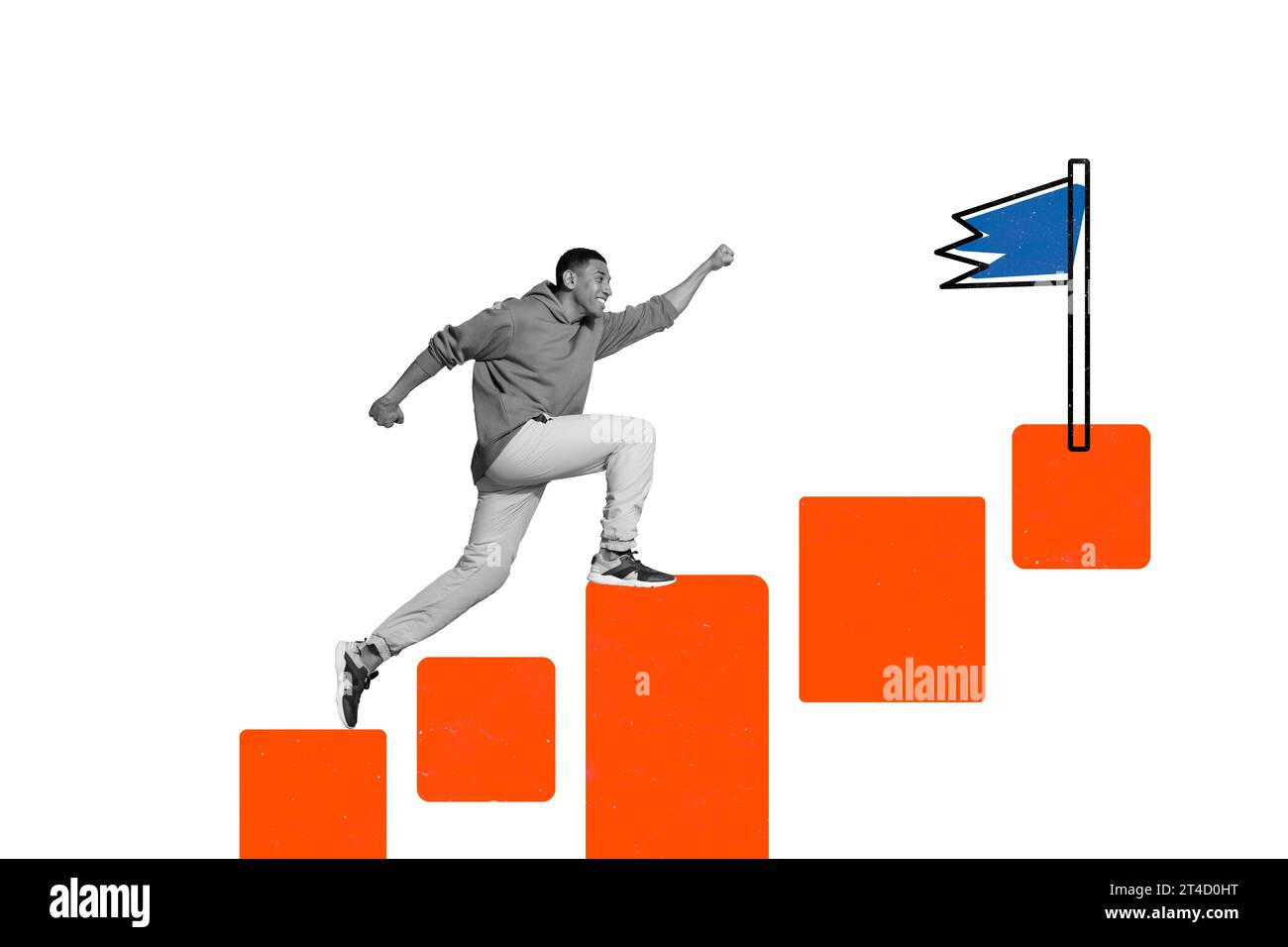Artwork magazine collage picture of excited purposeful guy running fast ...