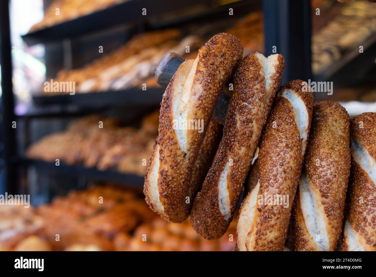 Traditional Turkish simit. Stacked turkish pastries as background ...