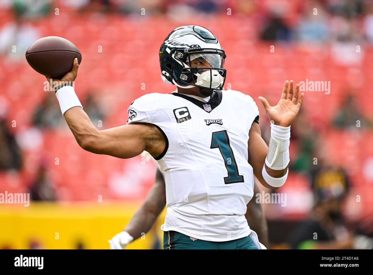 Philadelphia Eagles quarterback Jalen Hurts (1) throws during pre-game ...