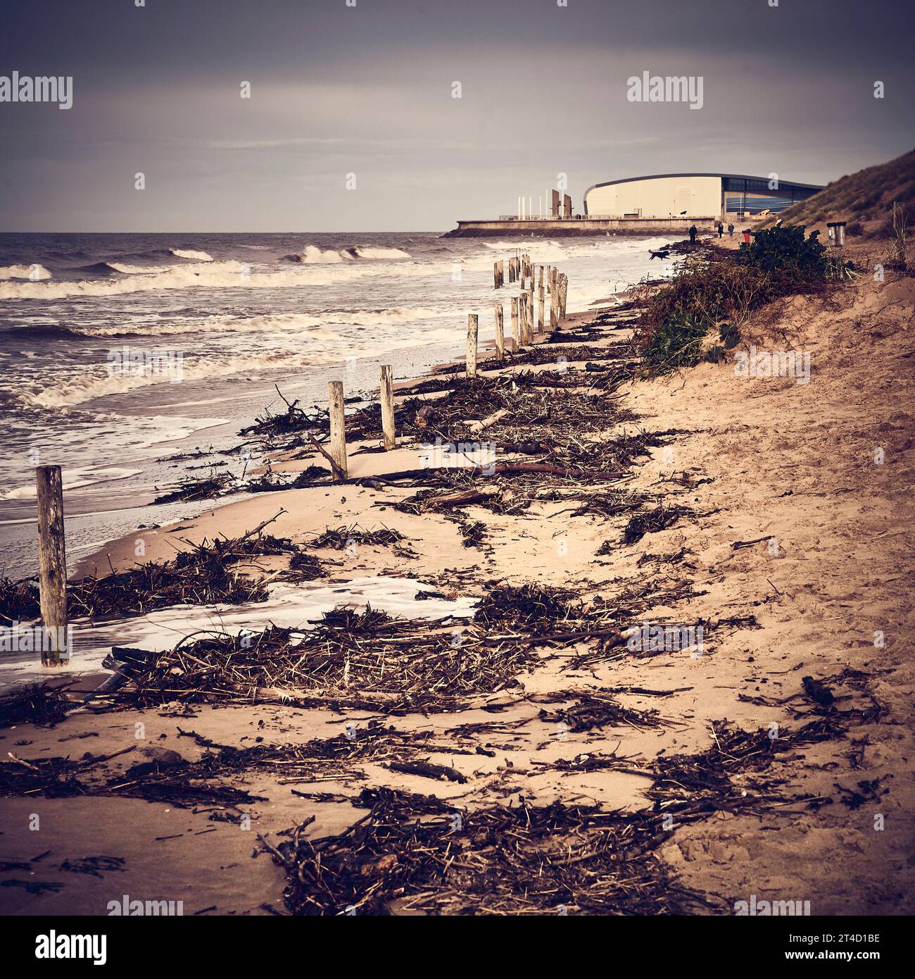 Debris on St Annes beach after an unusually high tide Stock Photo - Alamy