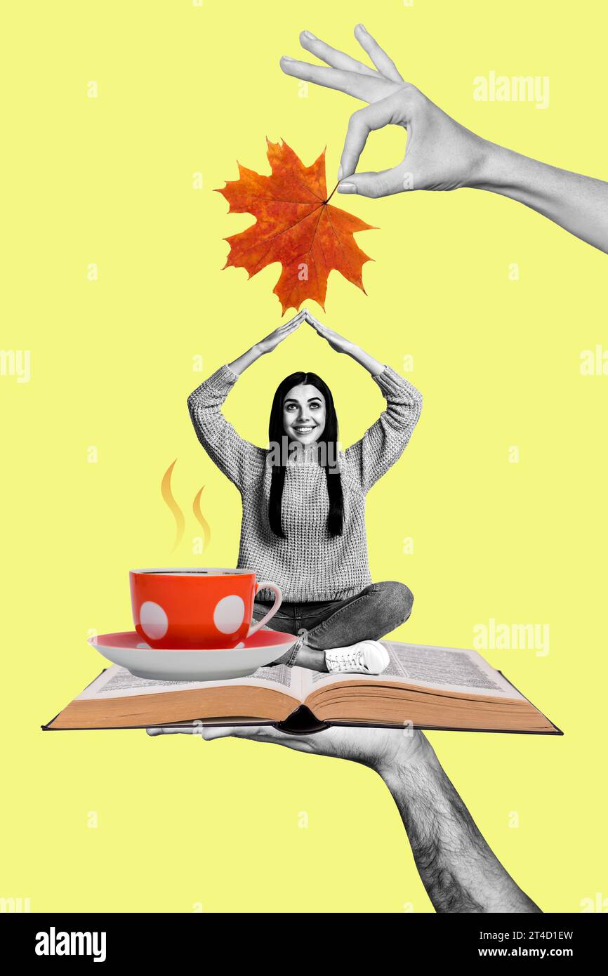 Artwork collage illustration charming young woman reading atmosphere ...