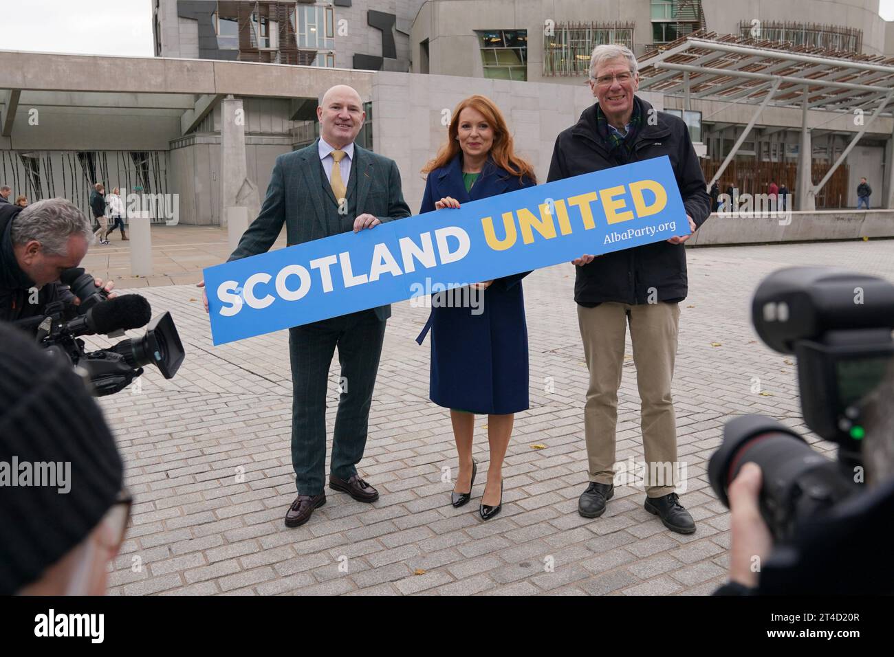 Former SNP leadership contender Ash Regan (centre) with Alba's ...