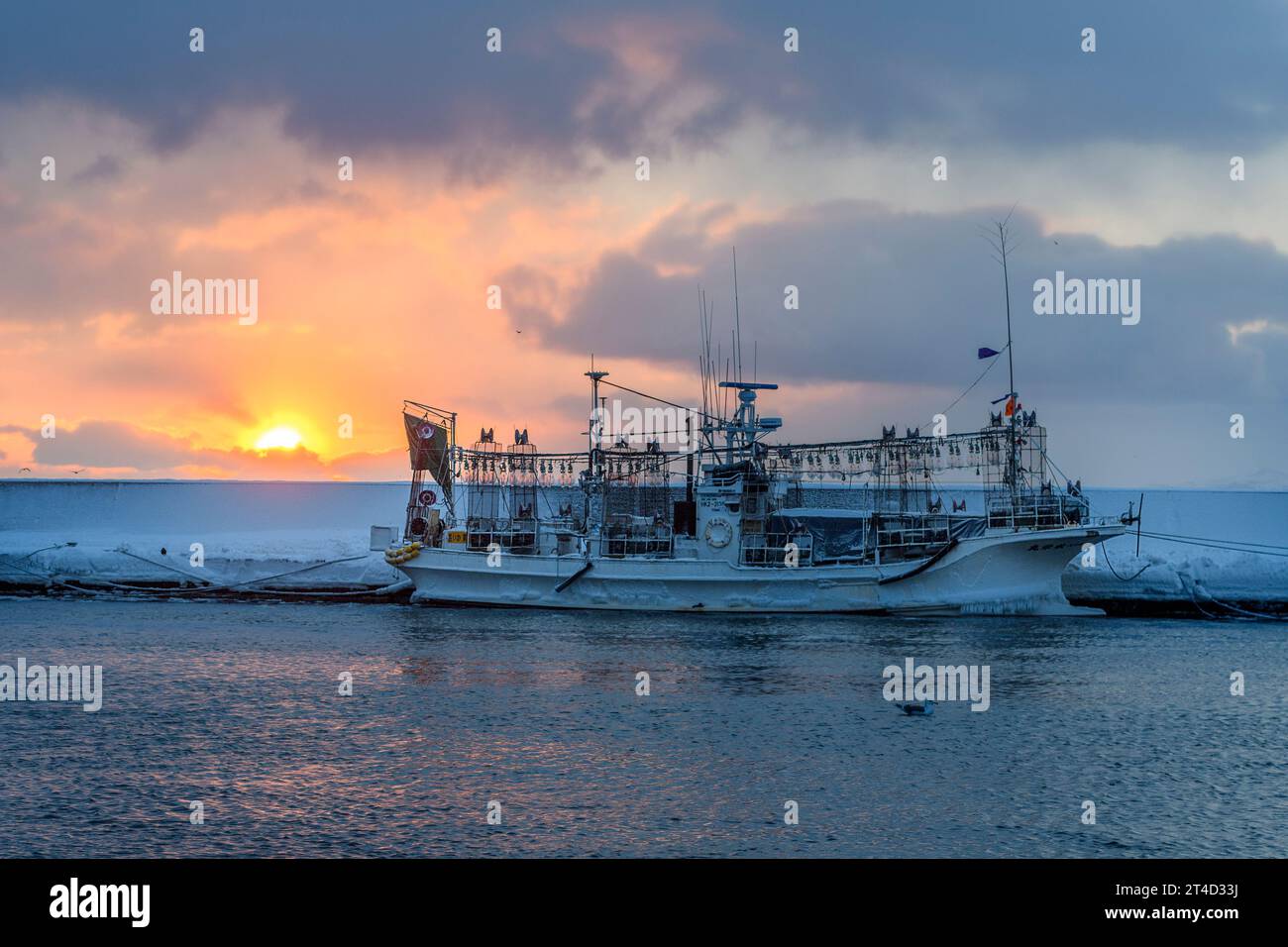Japanese fishing boat in the harbour of Rausu, Hokkaido, Japan Stock ...