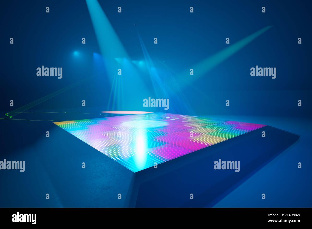 Color changing LED dance floor illuminated by disco lights. Isolated ...