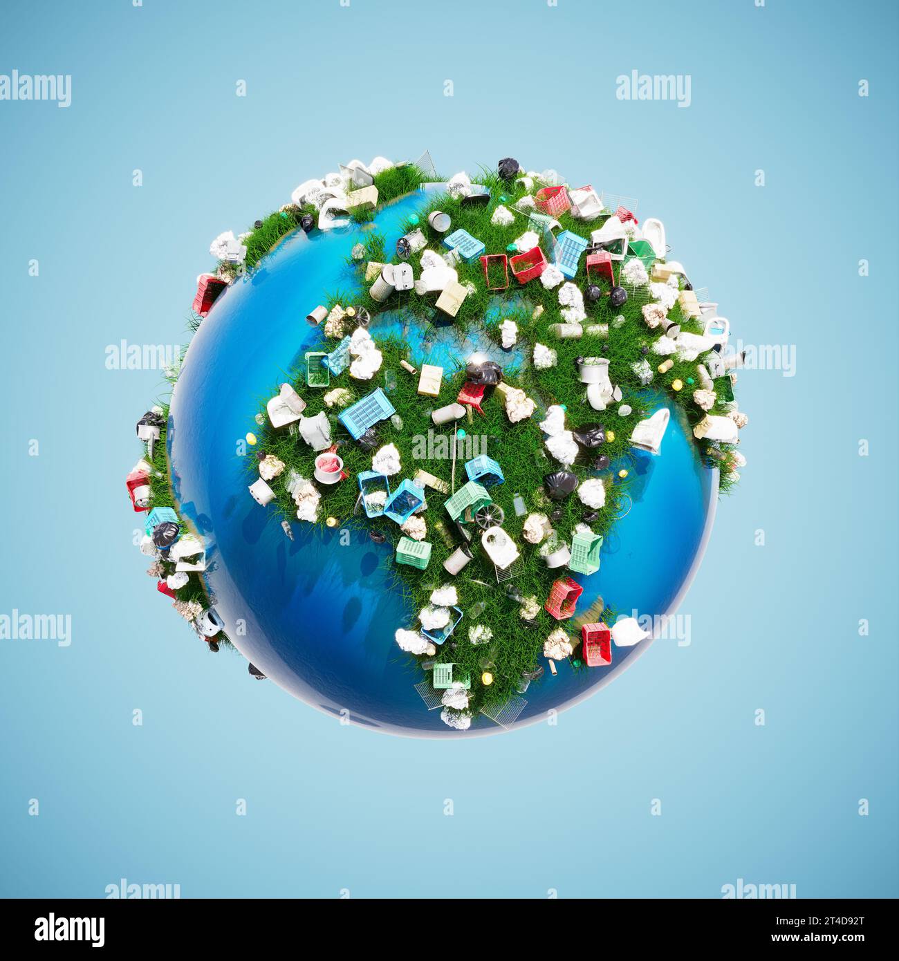 A view of the earth's globe with every kind of garbage appears on the ...