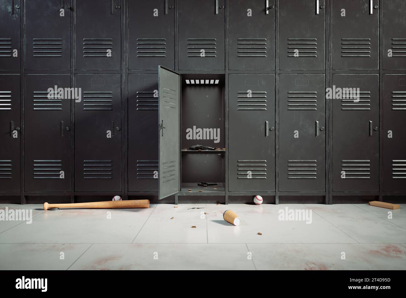An opened school locker, where an unexpected item awaits - a loaded ...