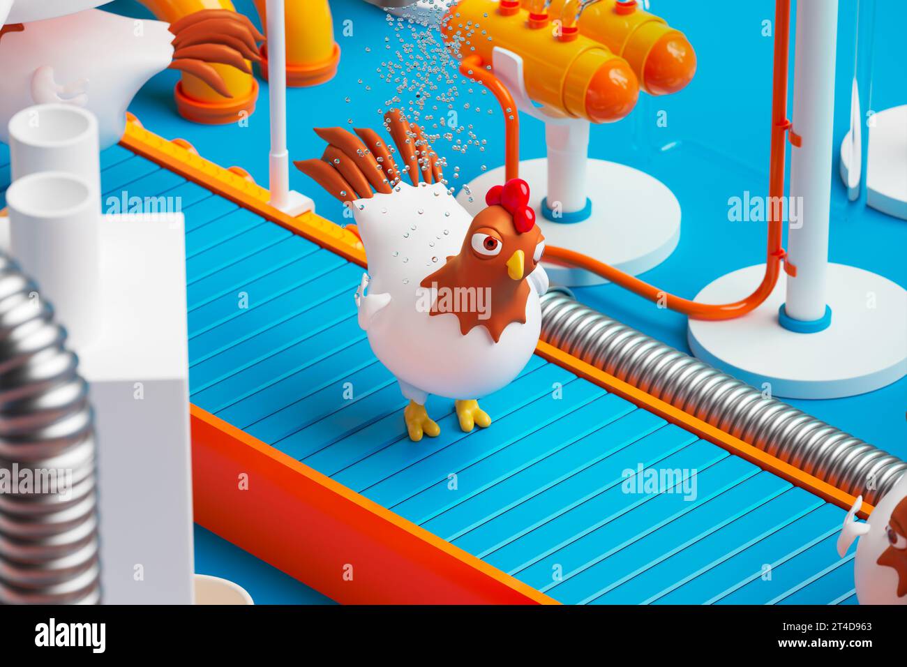 Cartoon factory with machines preparing chickens for the process of ...