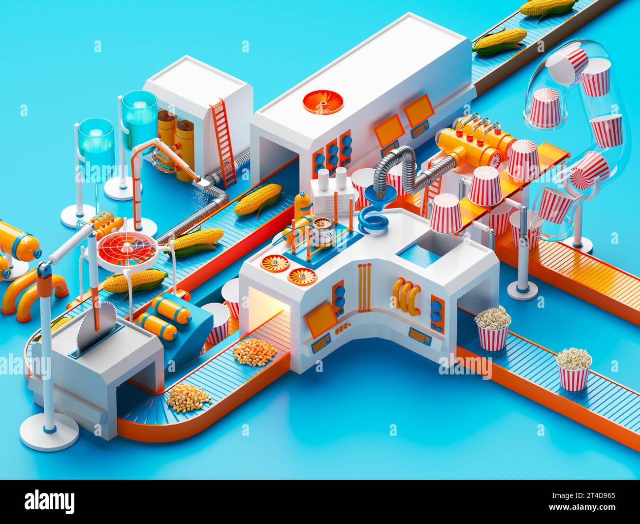 3D rendering showcases a lively cartoon factory that produces ...