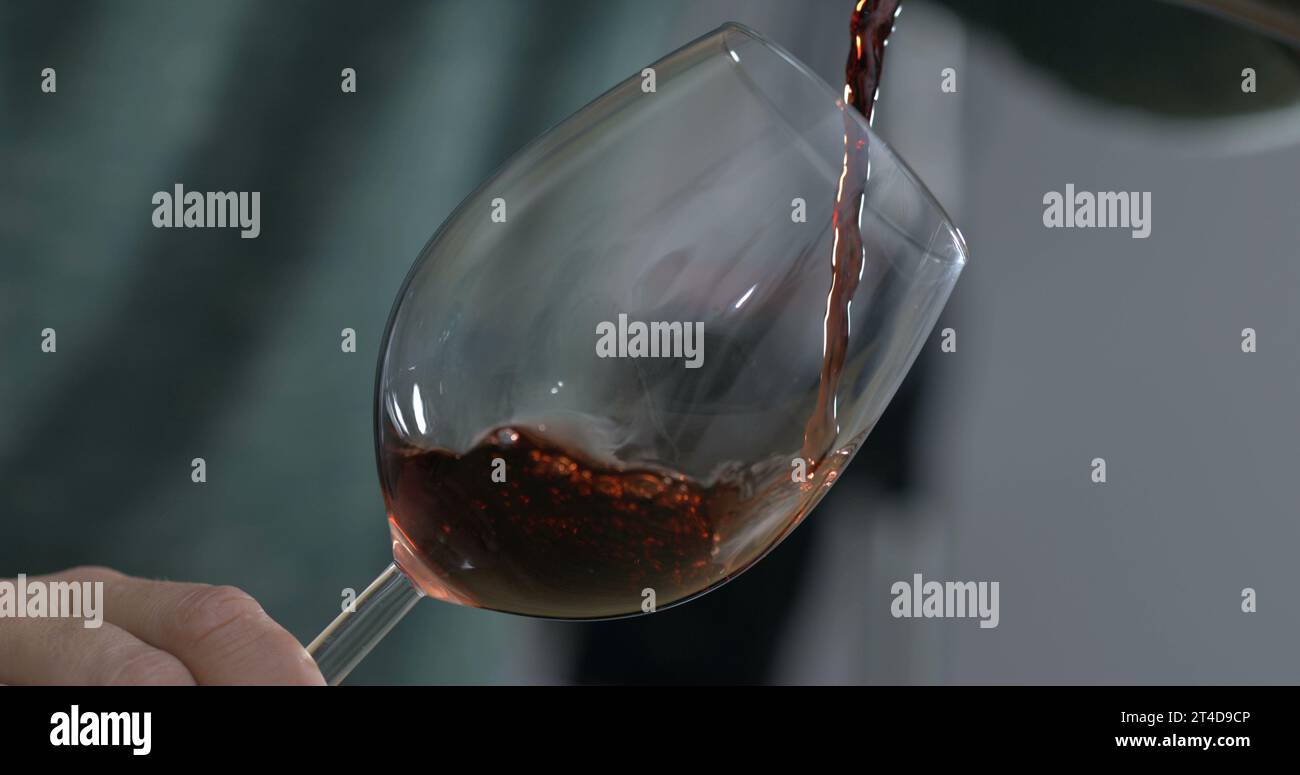 Wine serving captured with camera. Pouring drink into glass Stock Photo ...