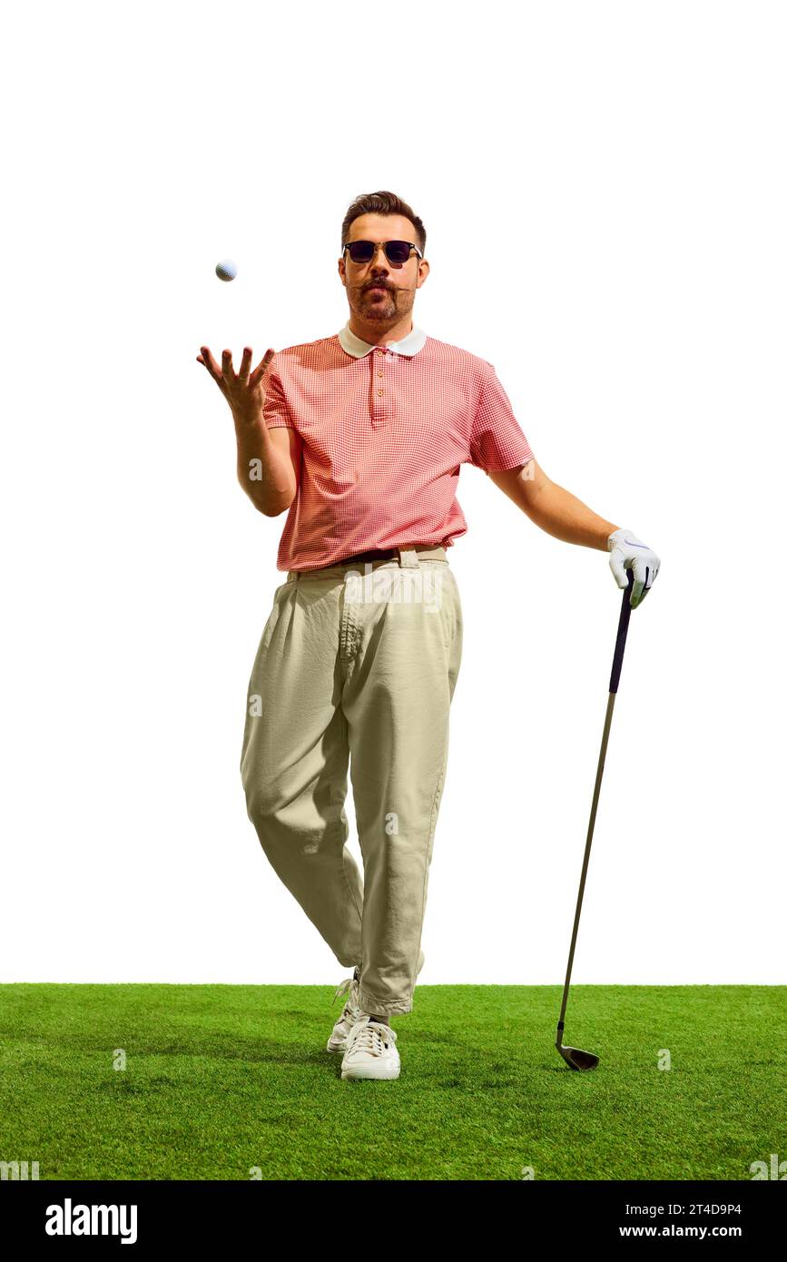 Full length portrait of confident professional golfer player ...