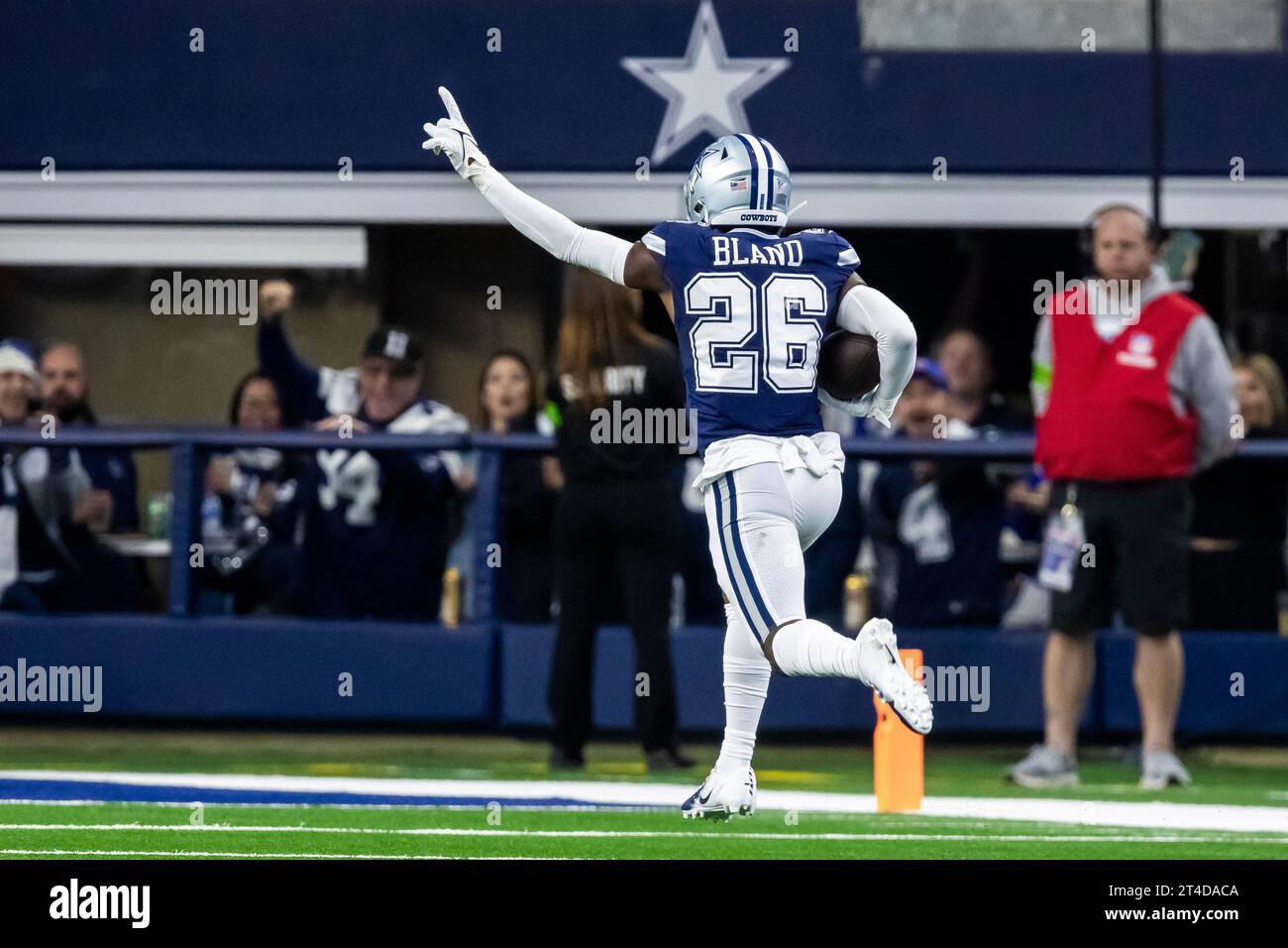 Dallas Cowboys cornerback DaRon Bland (26) runs back an interception ...