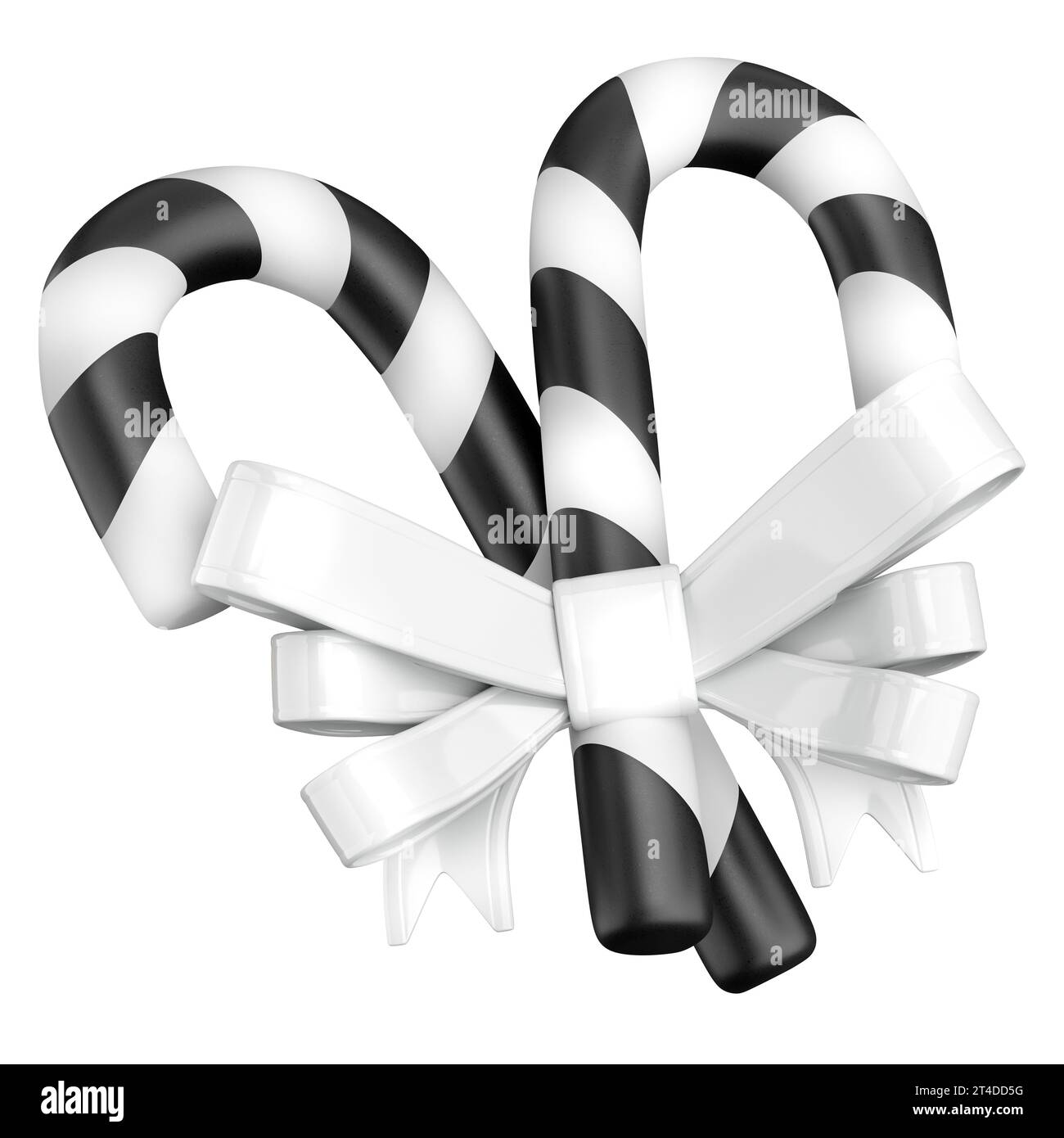 Two black and white christmas candy cane with bow isolated on white ...