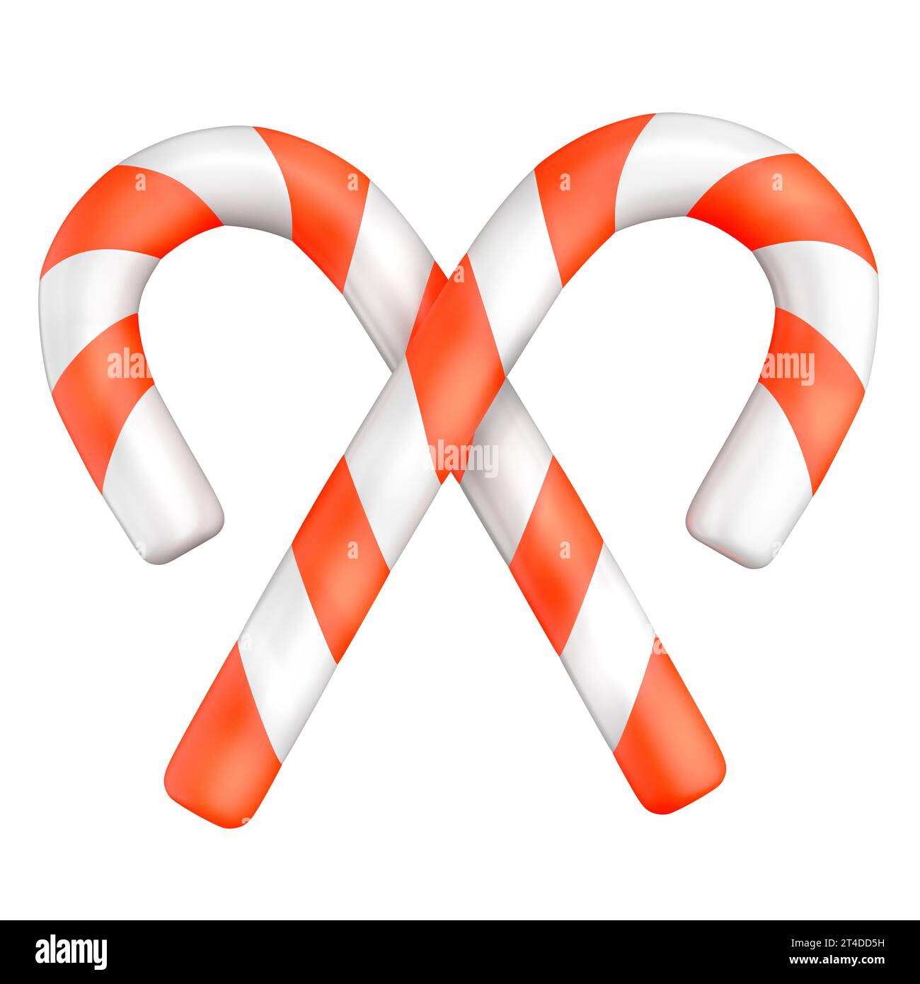 Two crossed christmas candy cane isolated on white background. 3d ...