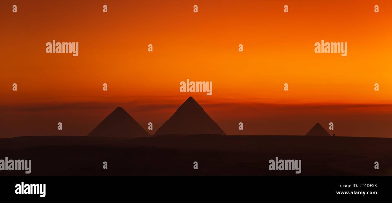 The Great Pyramids of Egypt at dawn. Desert landscape, the only ...