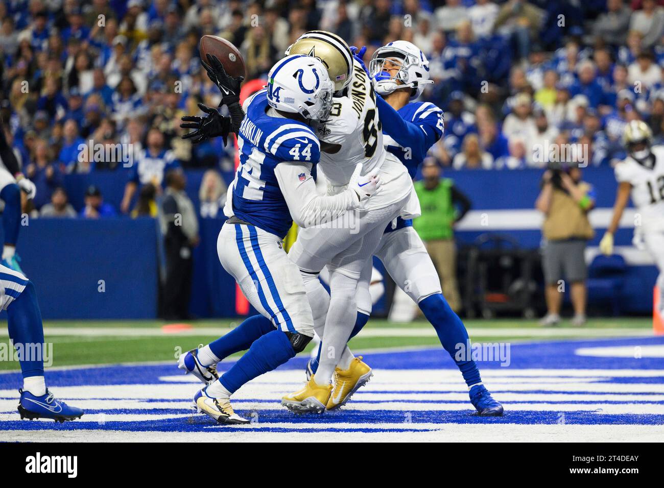 Indianapolis Colts linebacker Zaire Franklin (44) and Indianapolis Colts safety Rodney Thomas II ...