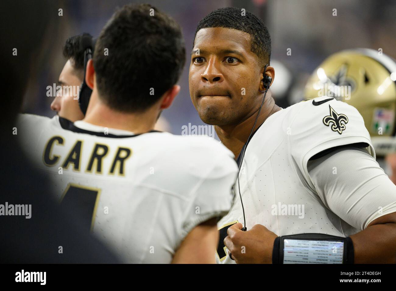 New Orleans Saints quarterback Jameis Winston (2) on the sidelines ...