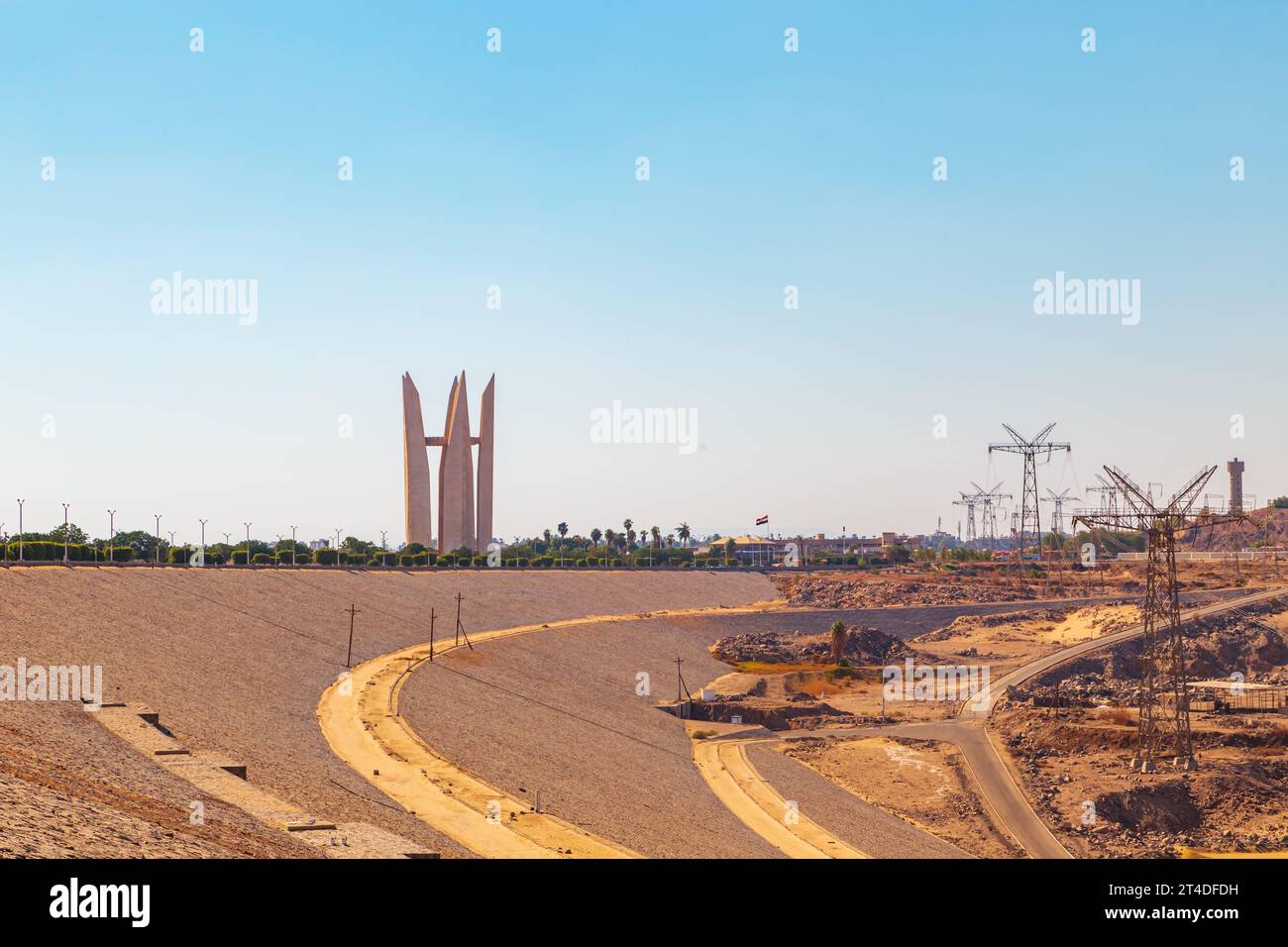 High Dam in Aswan. Hydroelectric power generation. Memorial of Russian ...