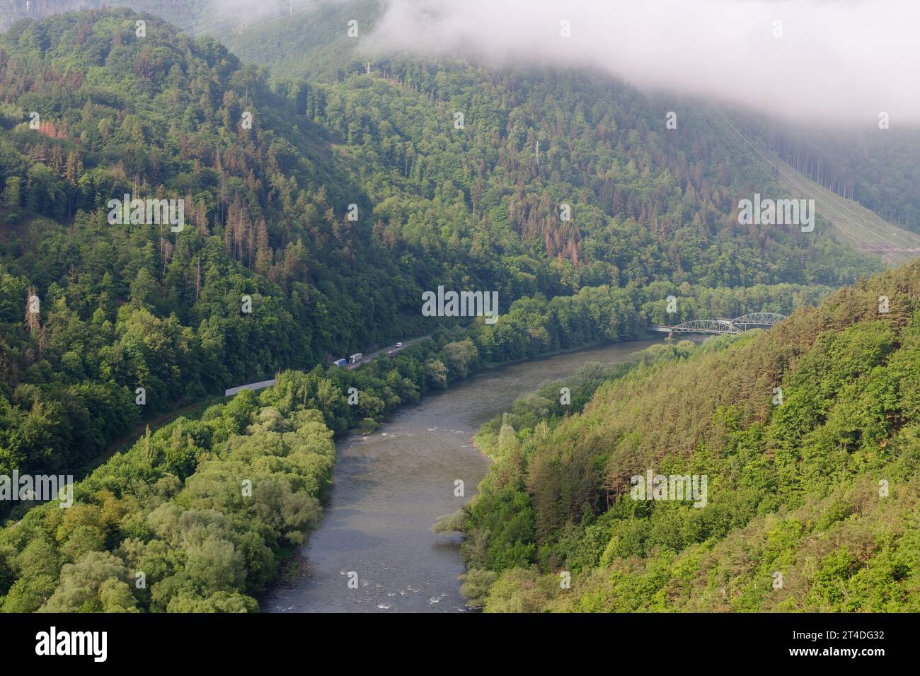 Domasin meander, curves of a river Vah, national park Mala Fatra ...