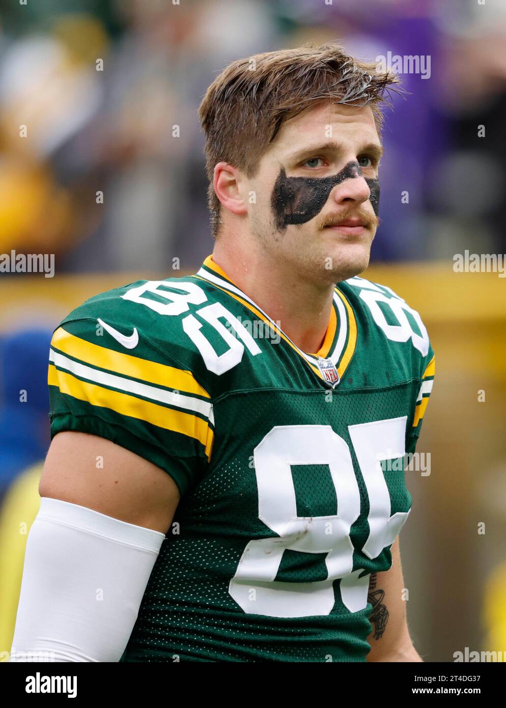 Green Bay Packers tight end Tucker Kraft (85) walks on the field before ...