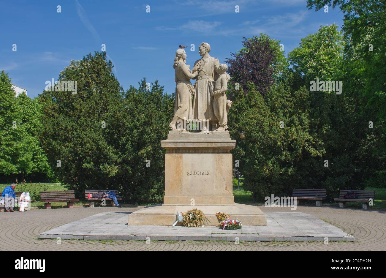 Zilina, Slovakia-May 26,2022: City park, stone sculpture in honor of ...